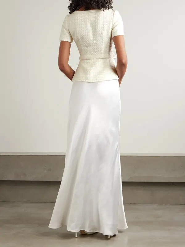 SELF-PORTRAIT Belted Embellished Bouclé And Satin Maxi Dress