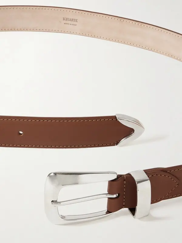 Khaite Benny Leather Belt With Silver-tone Buckle - Brown