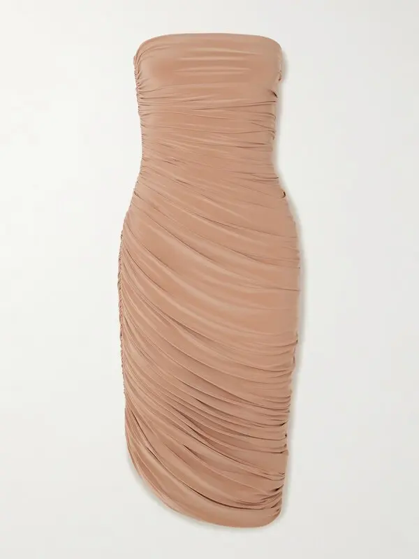 Norma Kamali Diana Strapless Draped Stretch-jersey Midi Dress - Brown