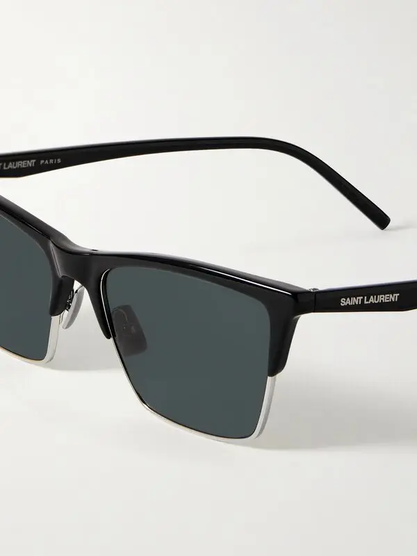 Saint Laurent D-frame Acetate And Silver-tone Sunglasses - Black