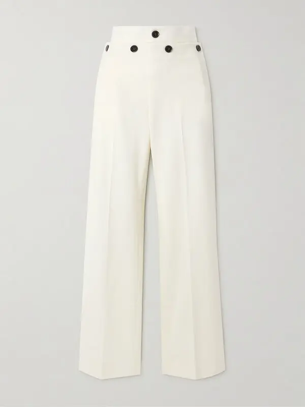 Proenza Schouler Oliver Button-embellished Wool-blend Gabardine Wide-leg Trousers - Neutrals