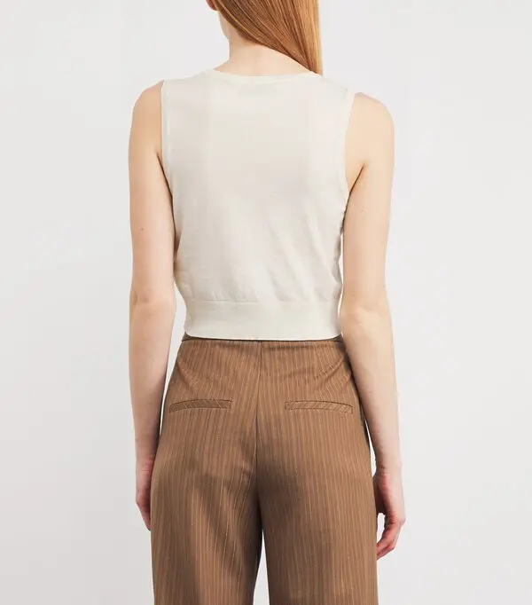 Sandro Cotton-blend Ribbed Tank Top With Gold-tone Logo Embellishment - Beige