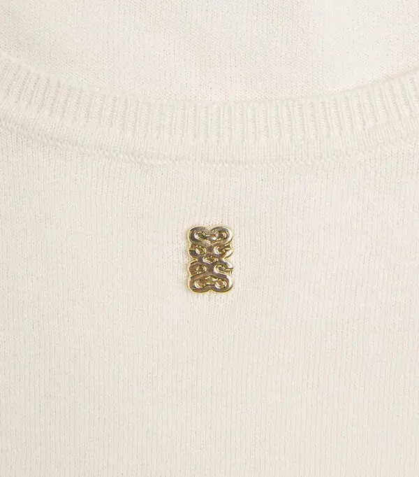 Sandro Cotton-blend Ribbed Tank Top With Gold-tone Logo Embellishment - Beige