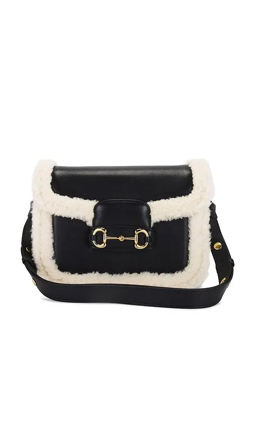 FWRD RENEW Gucci Shearling Horsebit 1955 Shoulder Bag - Black