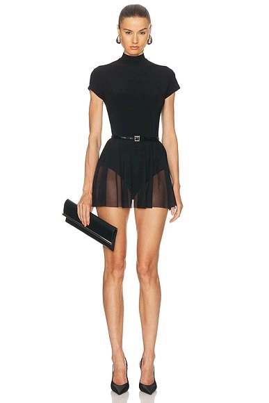 Norma Kamali Mock Neck Cap Sleeve Flared Pickleball Dress - Black