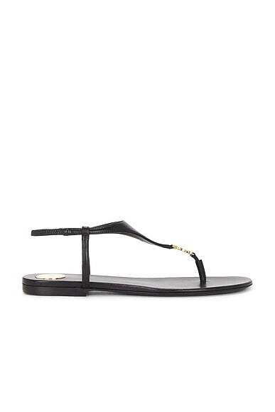 Saint Laurent Cassandra Flat Sandal With Gold-tone Hardware - Nero