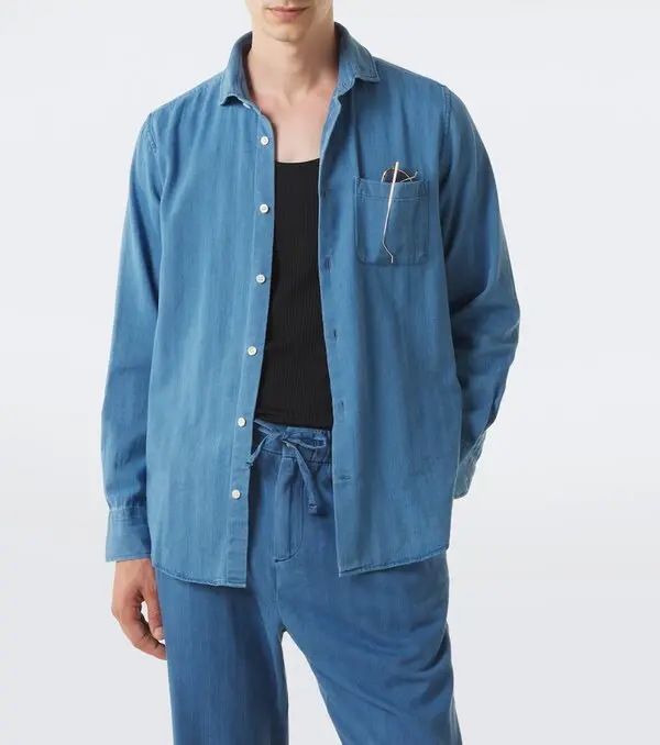 Frescobol Carioca Emilio Herringbone Denim Shirt