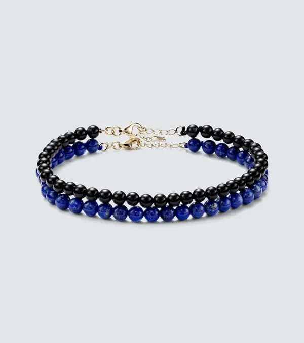 Mateo Set Of 2 14kt Gold Beaded Bracelets With Lapis Lazuli And Onyx - Silver