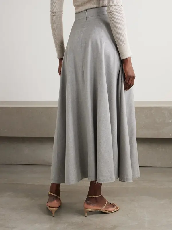 Sasuphi Lauren Frayed Wool Maxi Skirt - Gray