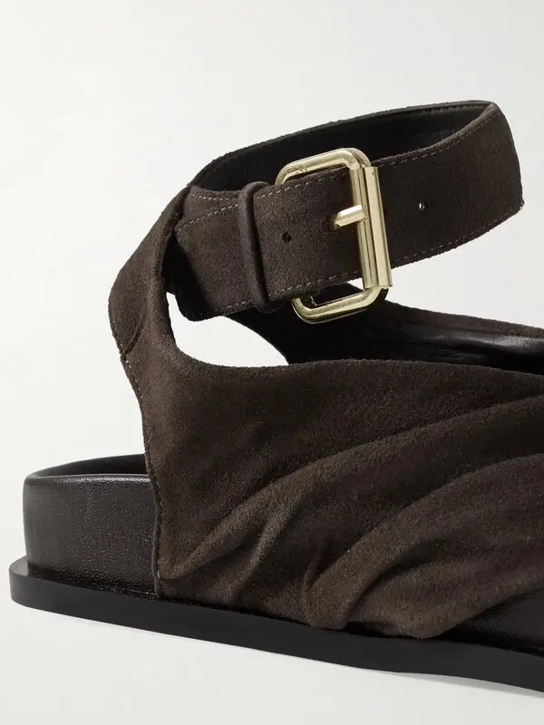 A.emery Maneti Ruched Suede And Leather Sandals With Gold-tone Buckle - Gray