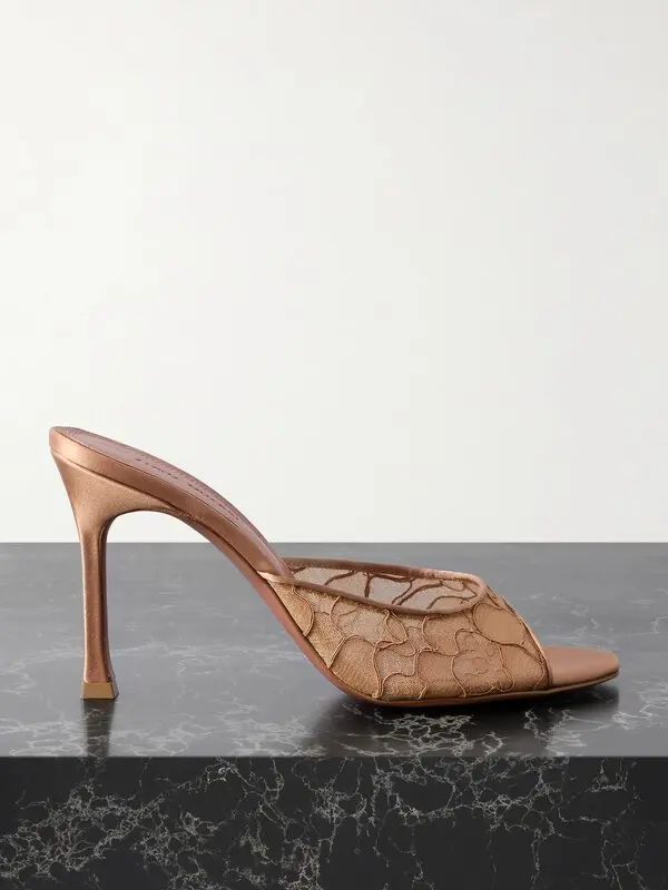 Amina Muaddi Alexa Satin And Corded-lace Sandals - Neutrals