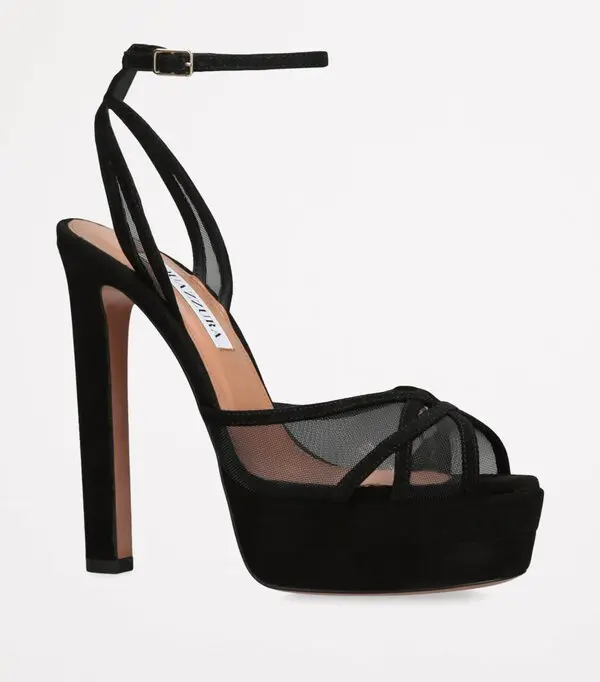AQUAZZURA Suede Shear Plateau Platform Sandals 130