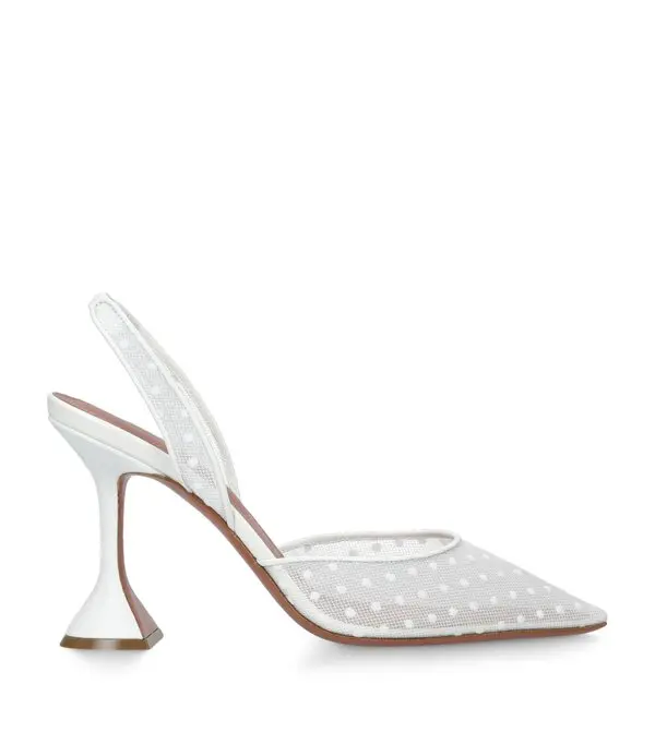 Amina Muaddi Mesh Holli Slingback Pumps - White