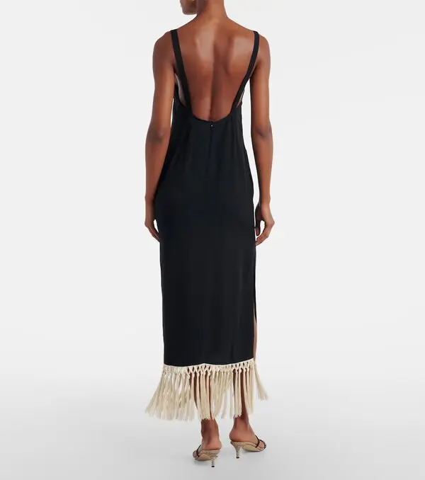 TALLER MARMO Palermo Maxi Dress With Fringe Detail - Black