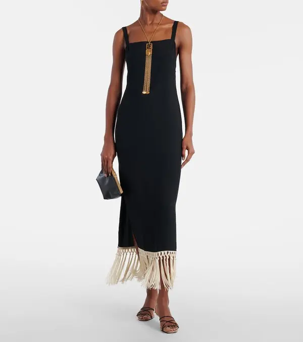 TALLER MARMO Palermo Maxi Dress With Fringe Detail - Black