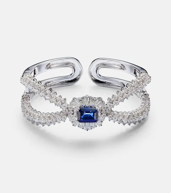 Yeprem 18kt White Gold Diamond And Sapphire Cuff Bracelet - Silver