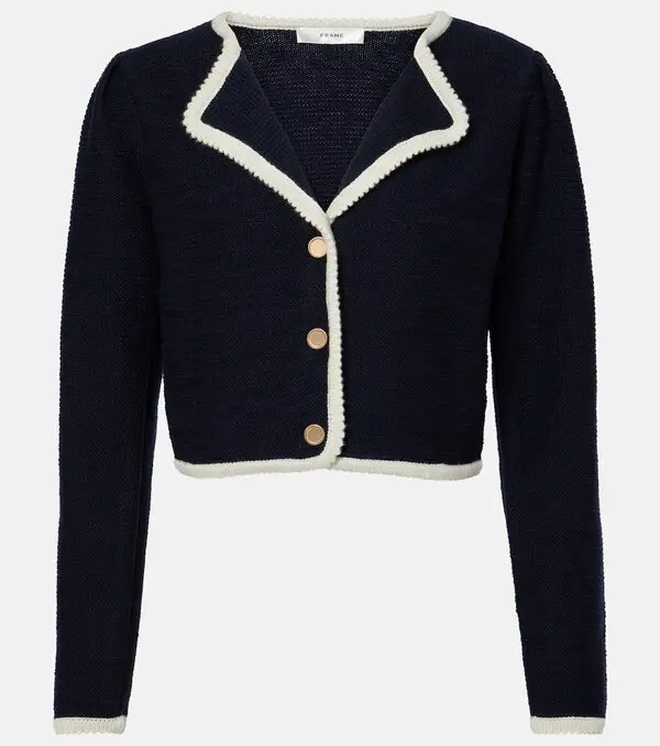 FRAME Corded Cardigan Knitted Wool And Cotton Top