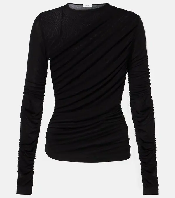 AGOLDE Tania Ruched Jersey Top - Black