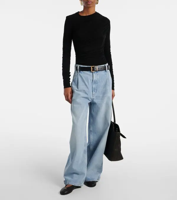 AGOLDE Tania Ruched Jersey Top - Black