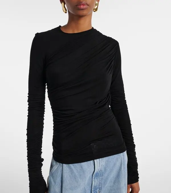 AGOLDE Tania Ruched Jersey Top - Black