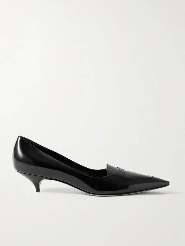 THE ROW Viv Kitten Glossed-leather Pumps - Black