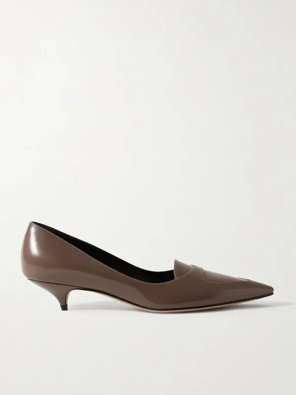 THE ROW Viv Kitten Glossed-leather Pumps - Brown