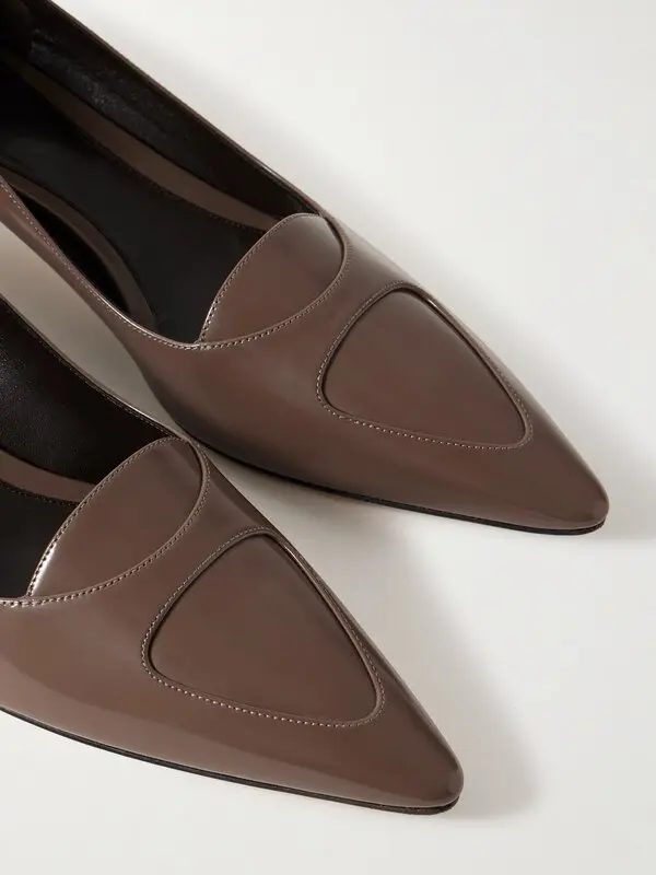 THE ROW Viv Kitten Glossed-leather Pumps - Brown