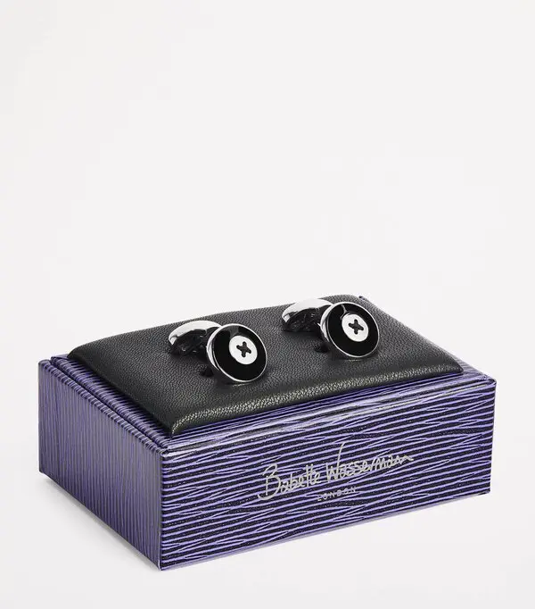 BABETTE WASSERMAN LONDON Rhodium-plated Enamel Button Cufflinks