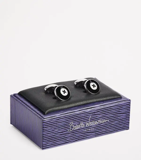 BABETTE WASSERMAN LONDON Rhodium-plated Enamel Button Cufflinks
