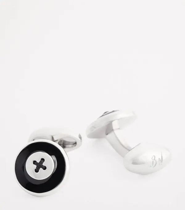 BABETTE WASSERMAN LONDON Rhodium-plated Enamel Button Cufflinks