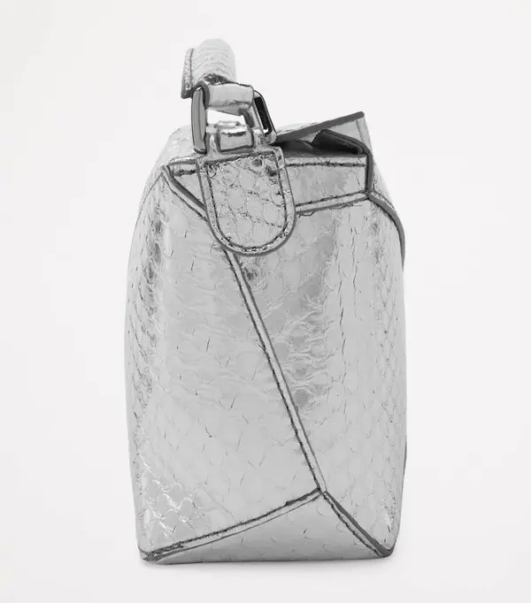 Loewe Mini Python Skin Puzzle Edge Top-handle Bag - Silver