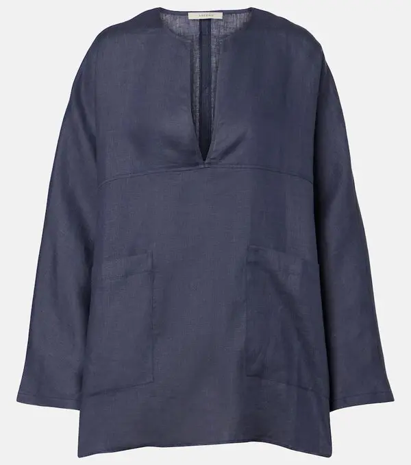 Asceno Oversized Linen Top - Blue