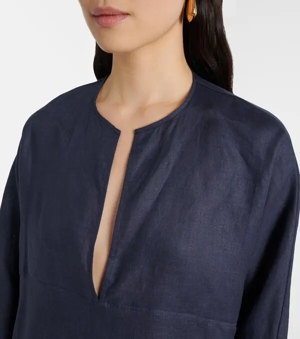 Asceno Oversized Linen Top - Blue