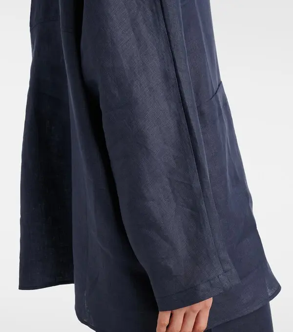 Asceno Oversized Linen Top - Blue