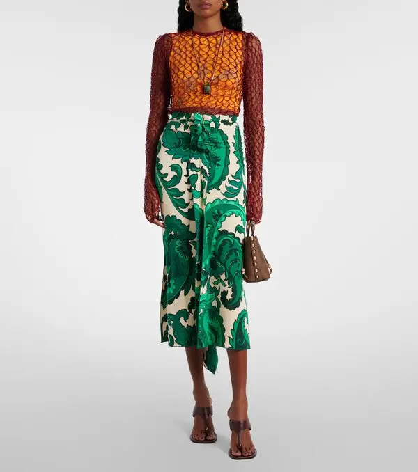 Etro Paisley Ruffled Midi Skirt