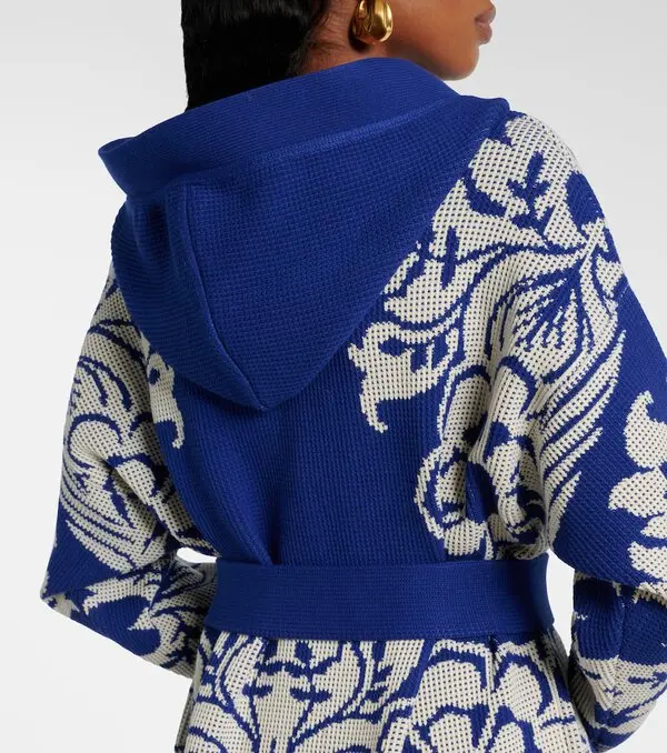 Etro Floral Waffle-knit Hooded Cardigan
