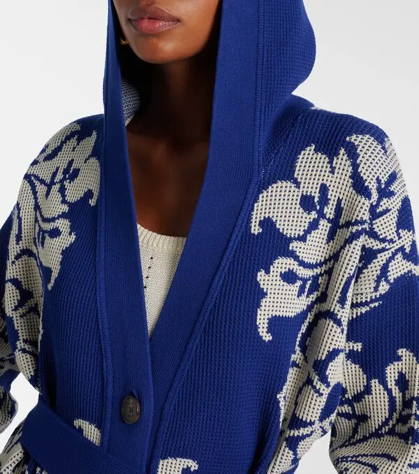 Etro Floral Waffle-knit Hooded Cardigan