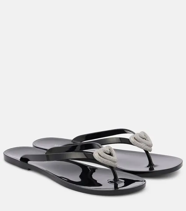 Mach & Mach Double Heart Embellished Thong Sandals - Black