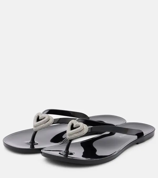 Mach & Mach Double Heart Embellished Thong Sandals - Black