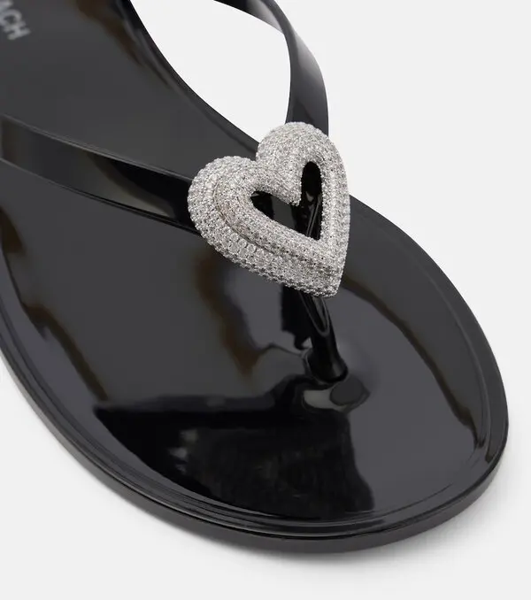 Mach & Mach Double Heart Embellished Thong Sandals - Black
