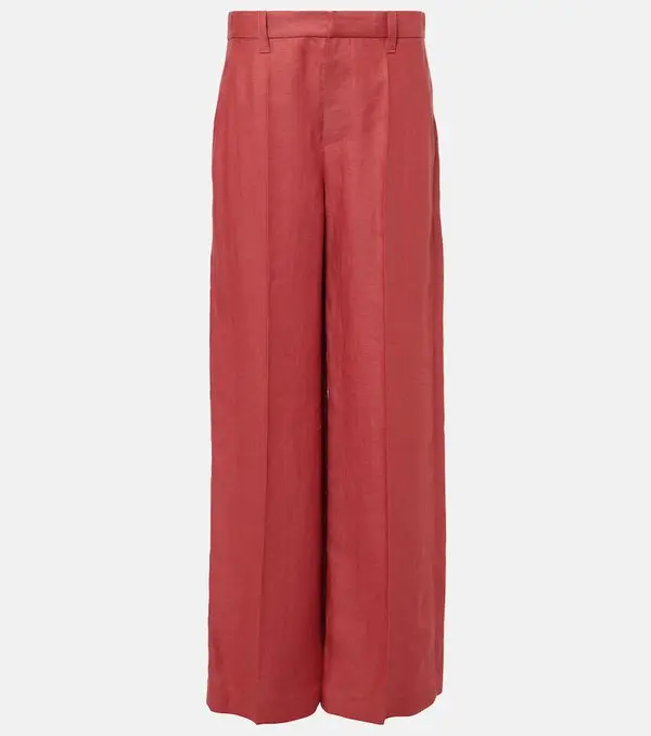 Brunello Cucinelli Wide-leg Hemp And Linen Trousers - Red