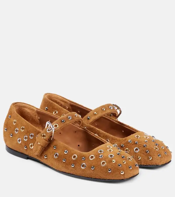Dorothee Schumacher Suede Mary Jane Flats With Silver Tone Hardware - Brown