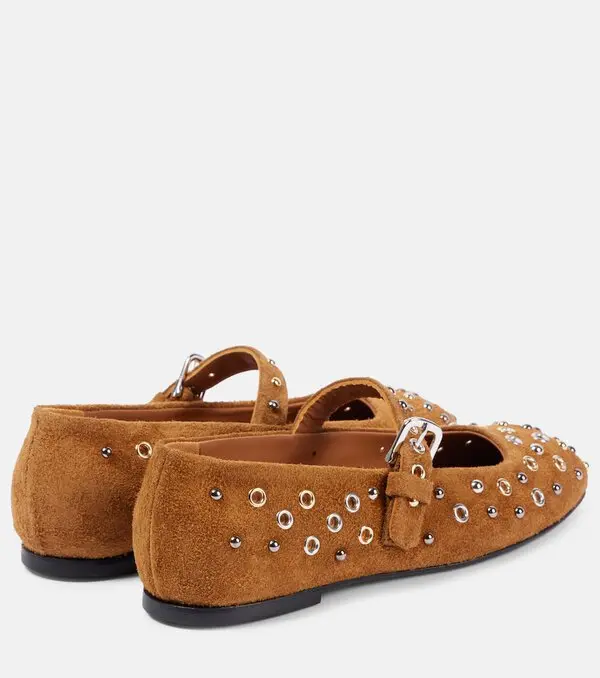 Dorothee Schumacher Suede Mary Jane Flats With Silver Tone Hardware
