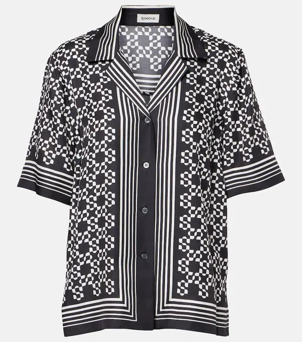 Simkhai Koda Printed Bowling Shirt - Black