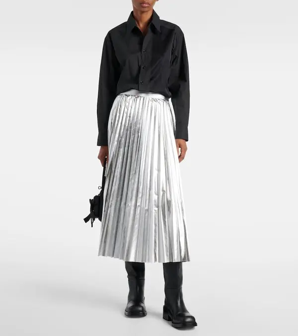 Junya Watanabe Pleated Metallic-effect Midi Skirt