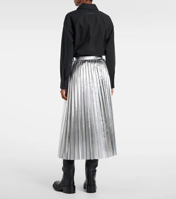 Junya Watanabe Pleated Metallic-effect Midi Skirt