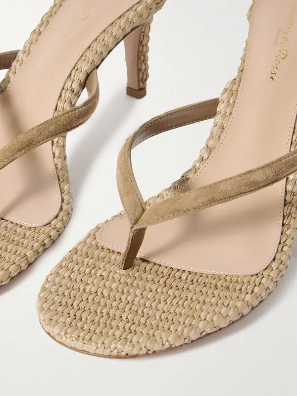 GIANVITO ROSSI Calypso Raffia And Suede Heeled Sandals - Brown