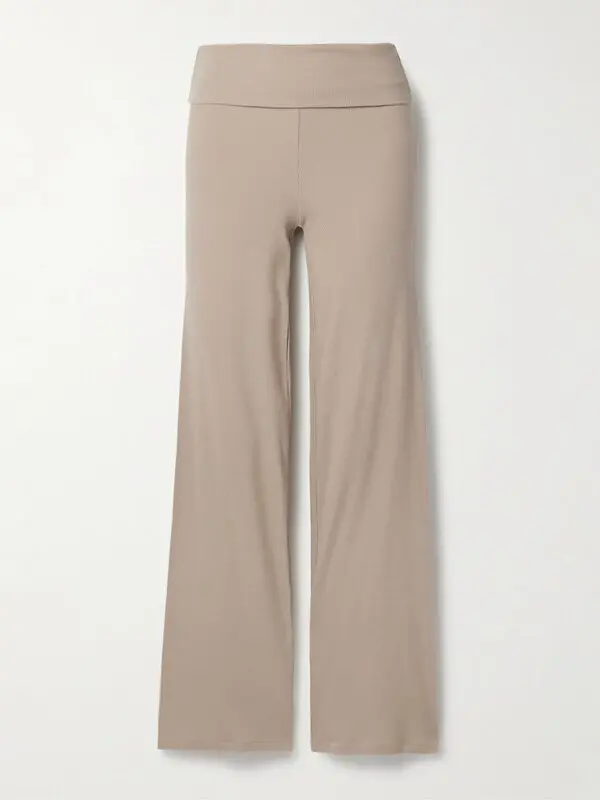 SKIMS Cotton Rib Foldover Stretch-cotton Jersey Pants - Brown