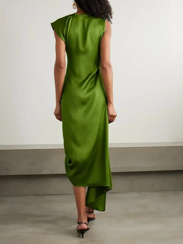 Victoria Beckham Asymmetric Draped Satin Midi Dress - Green