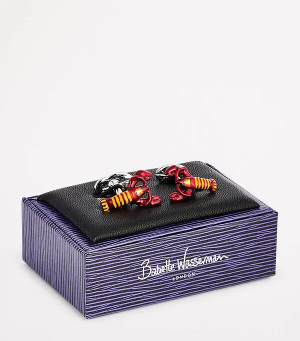 BABETTE WASSERMAN LONDON Rhodium-plated Enamel Lobster Cufflinks